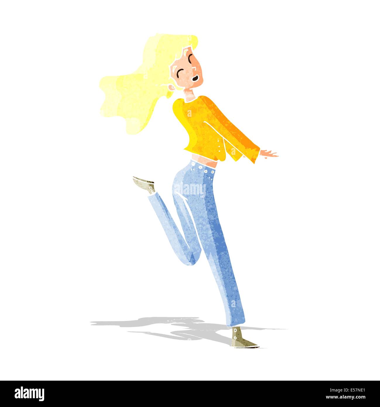cartoon happy girl kicking out leg Stock Vector Image & Art - Alamy