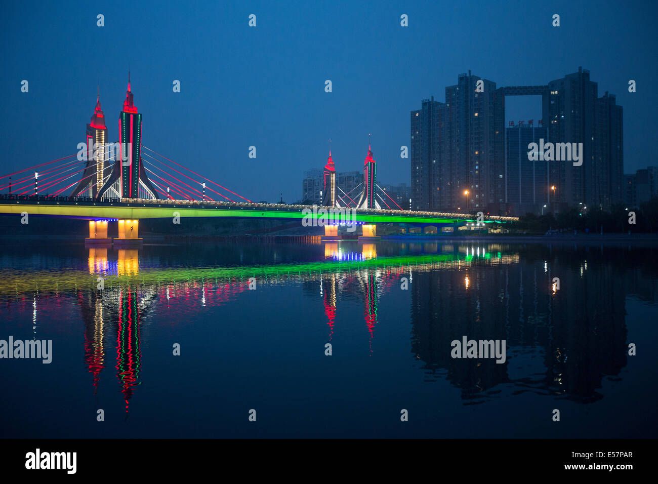 The Jade Belt Road Bridge, illuminated at night, over the Grand Canal ...