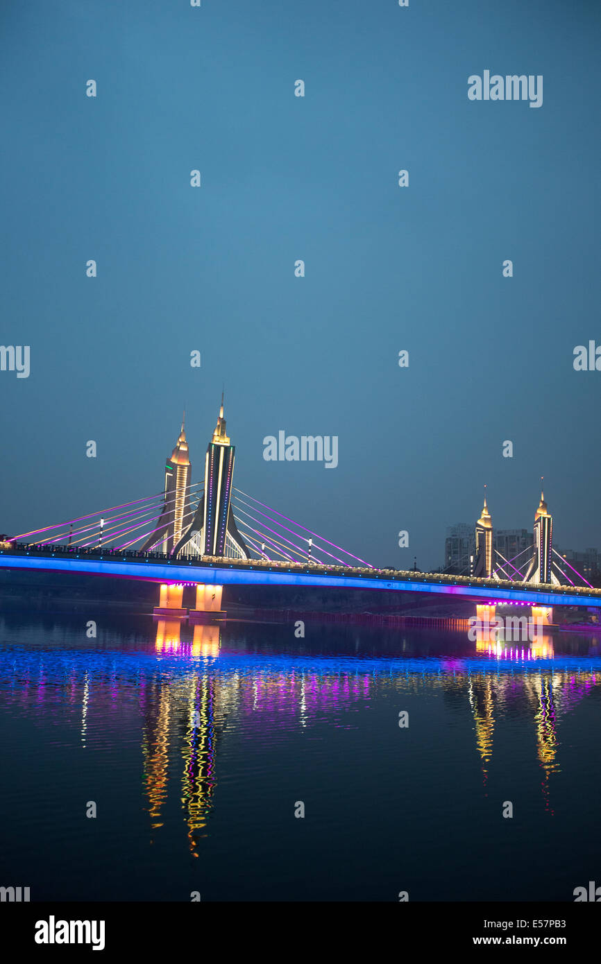 The Jade Belt Road Bridge, illuminated at night, over the Grand Canal ...