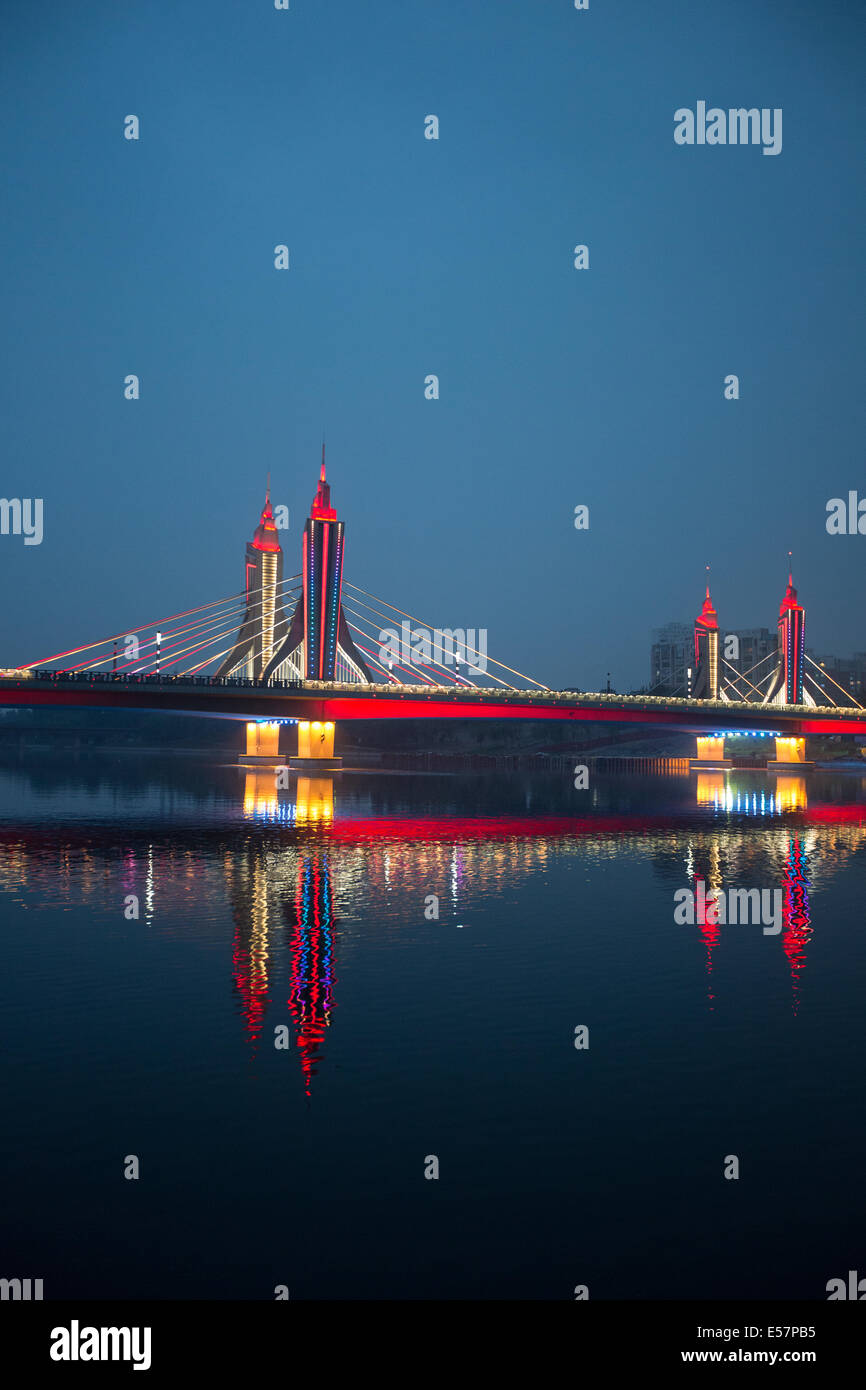 The Jade Belt Road Bridge, illuminated at night, over the Grand Canal ...