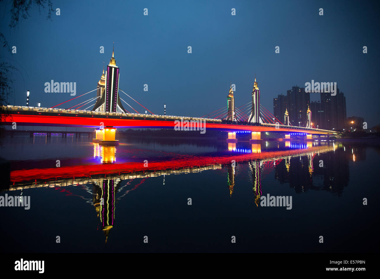 The Jade Belt Road Bridge, illuminated at night, over the Grand Canal ...