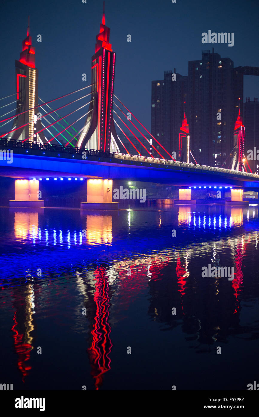 The Jade Belt Road Bridge, illuminated at night, over the Grand Canal ...