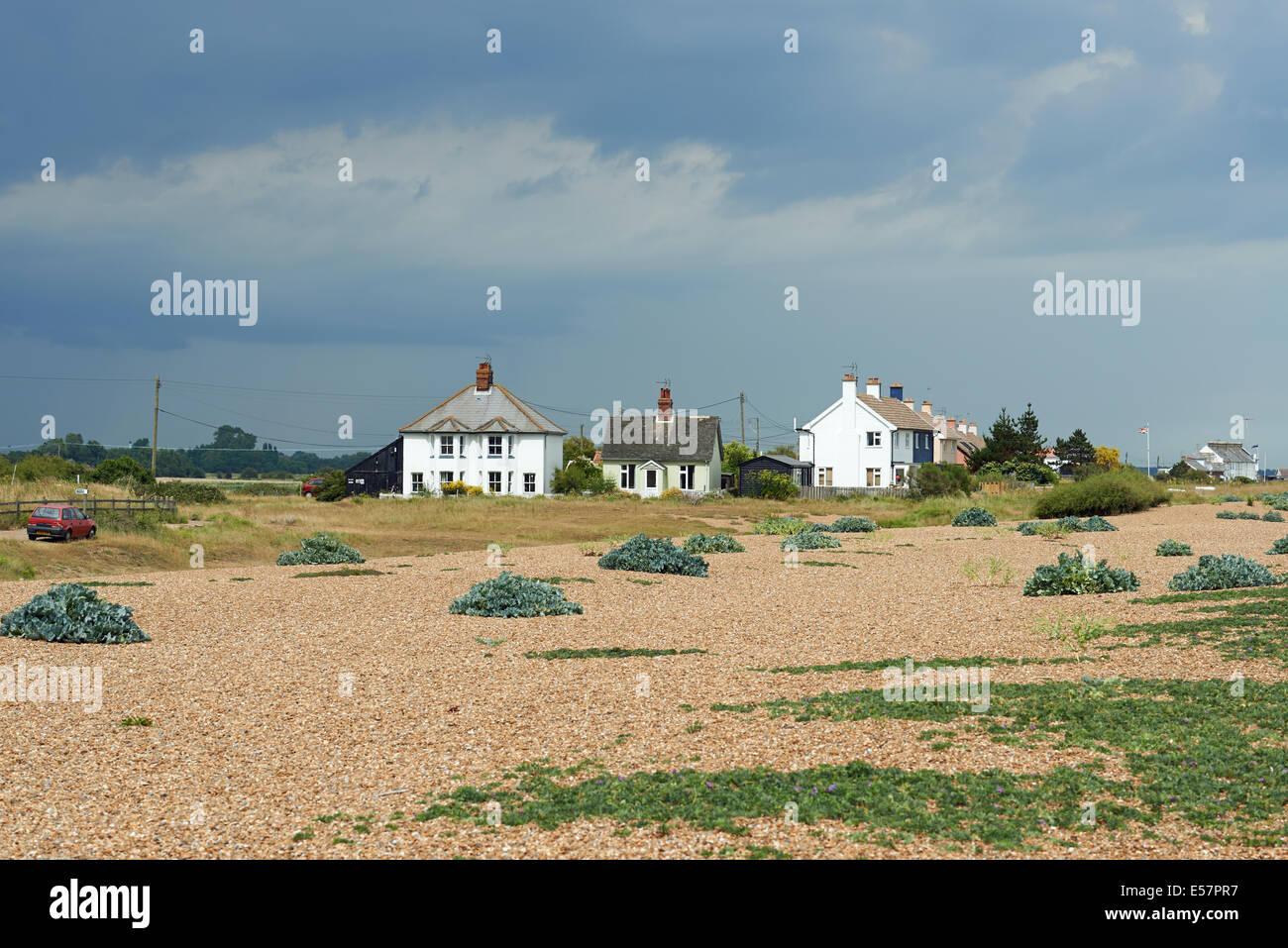 The isolated hamlet of Shingle Street on the Suffolk coast, UK Stock ...