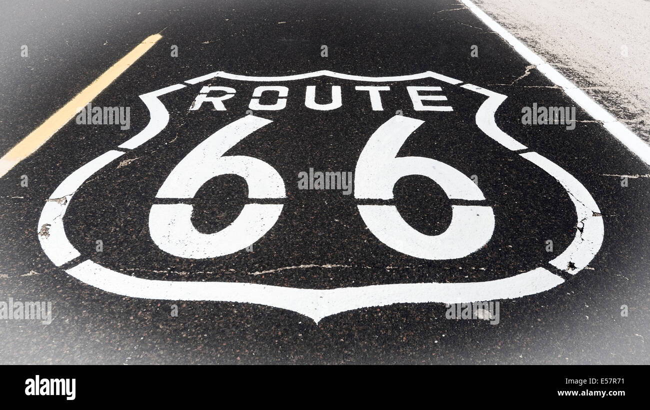 Highway marker on historic Route 66, Seligman, Arizona USA Stock Photo ...