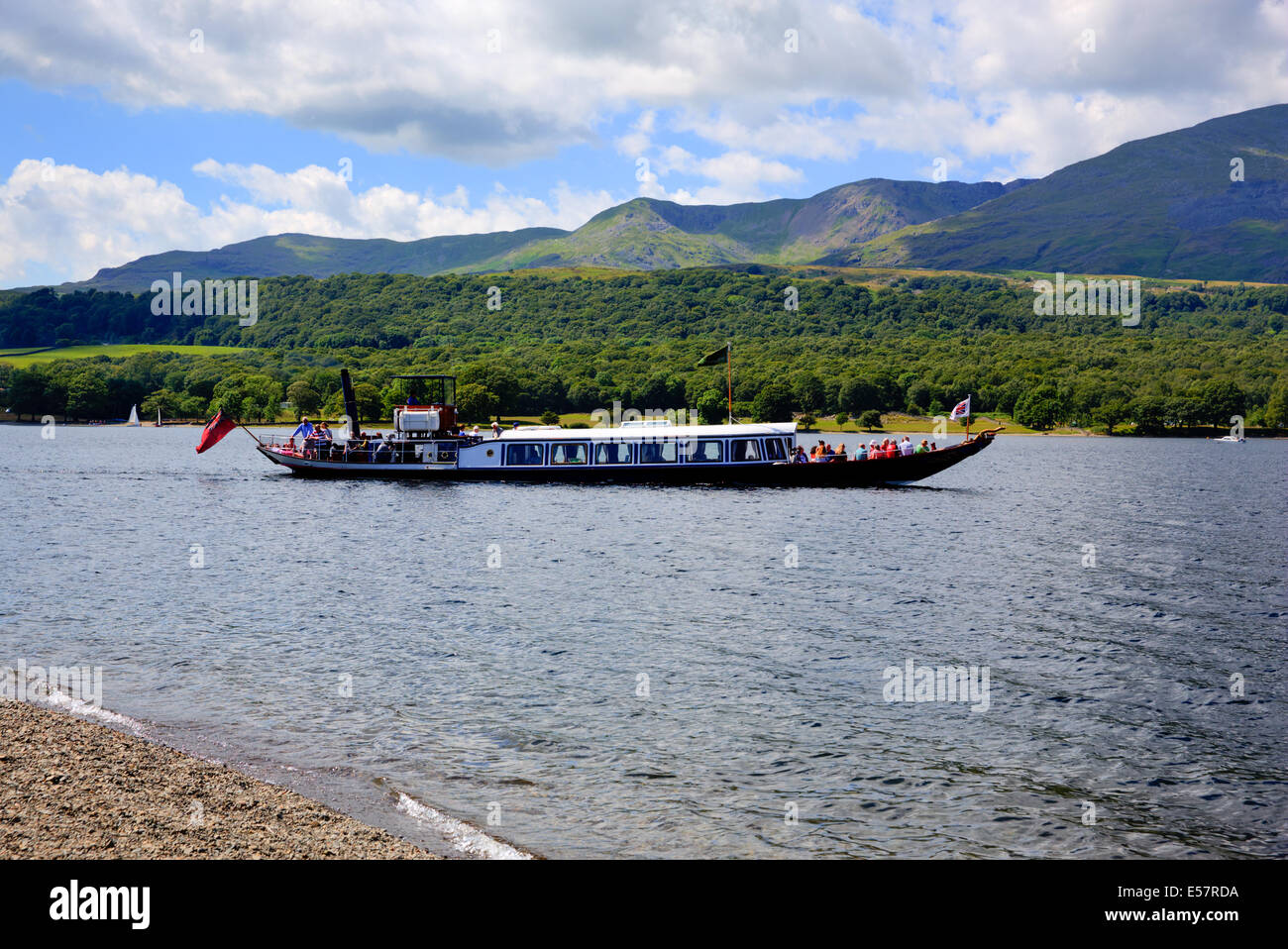 Gondola steam boat on Coniston water Lake District England uk on a ...