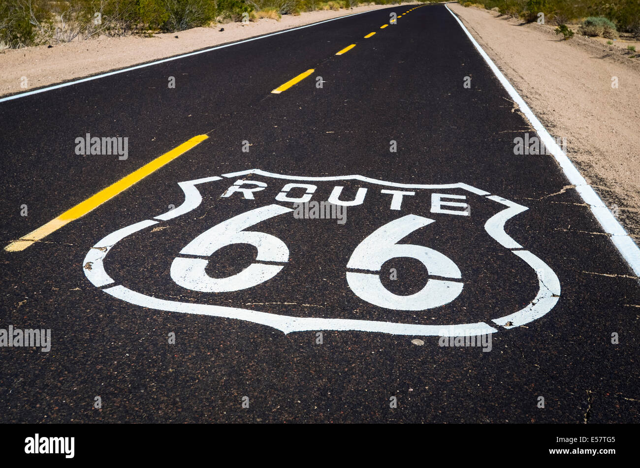 Highway marker on historic Route 66, Seligman, Arizona USA Stock Photo ...