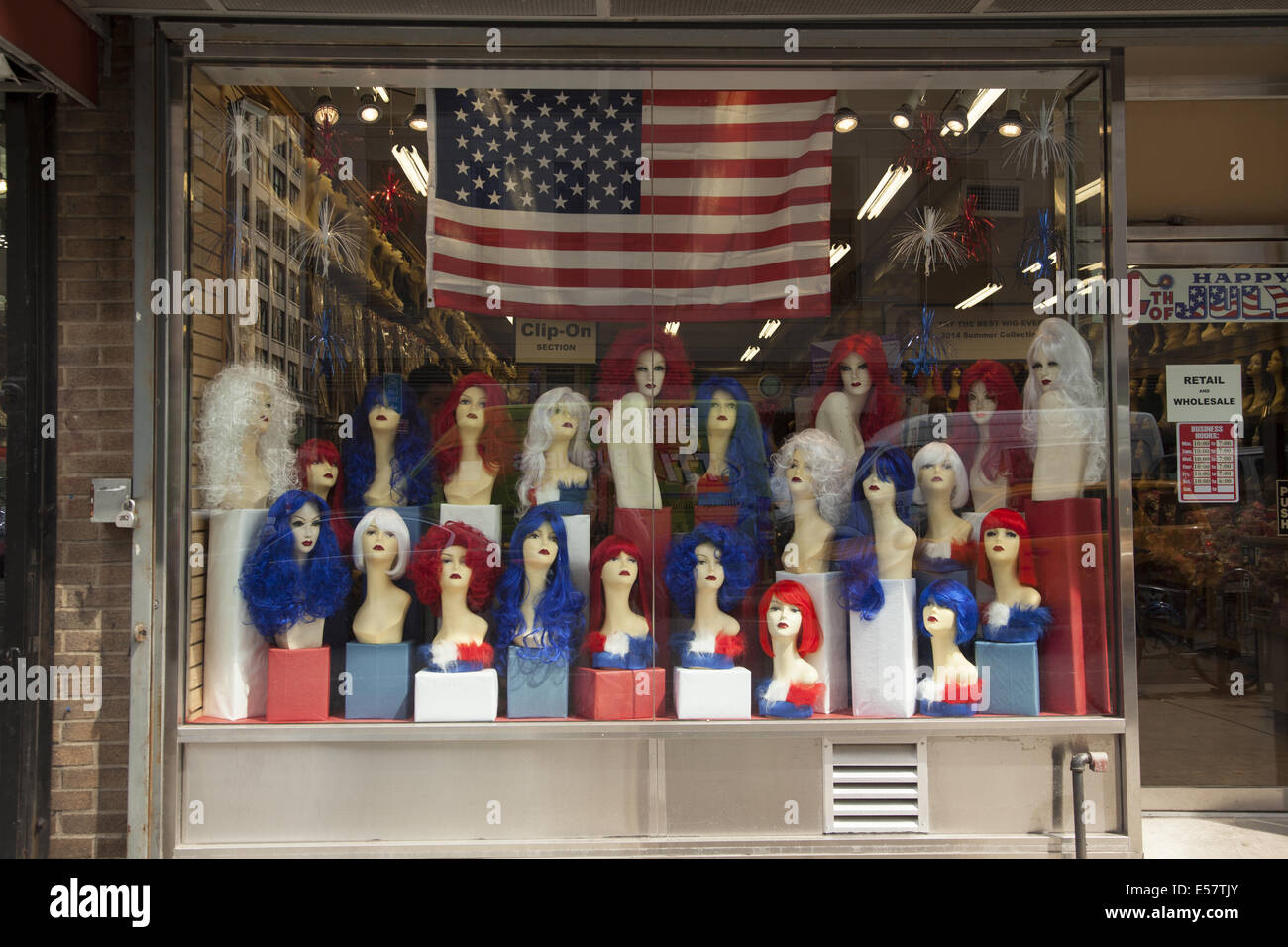 Wig store. Window display for Independence Day, July 4th. New York City ...