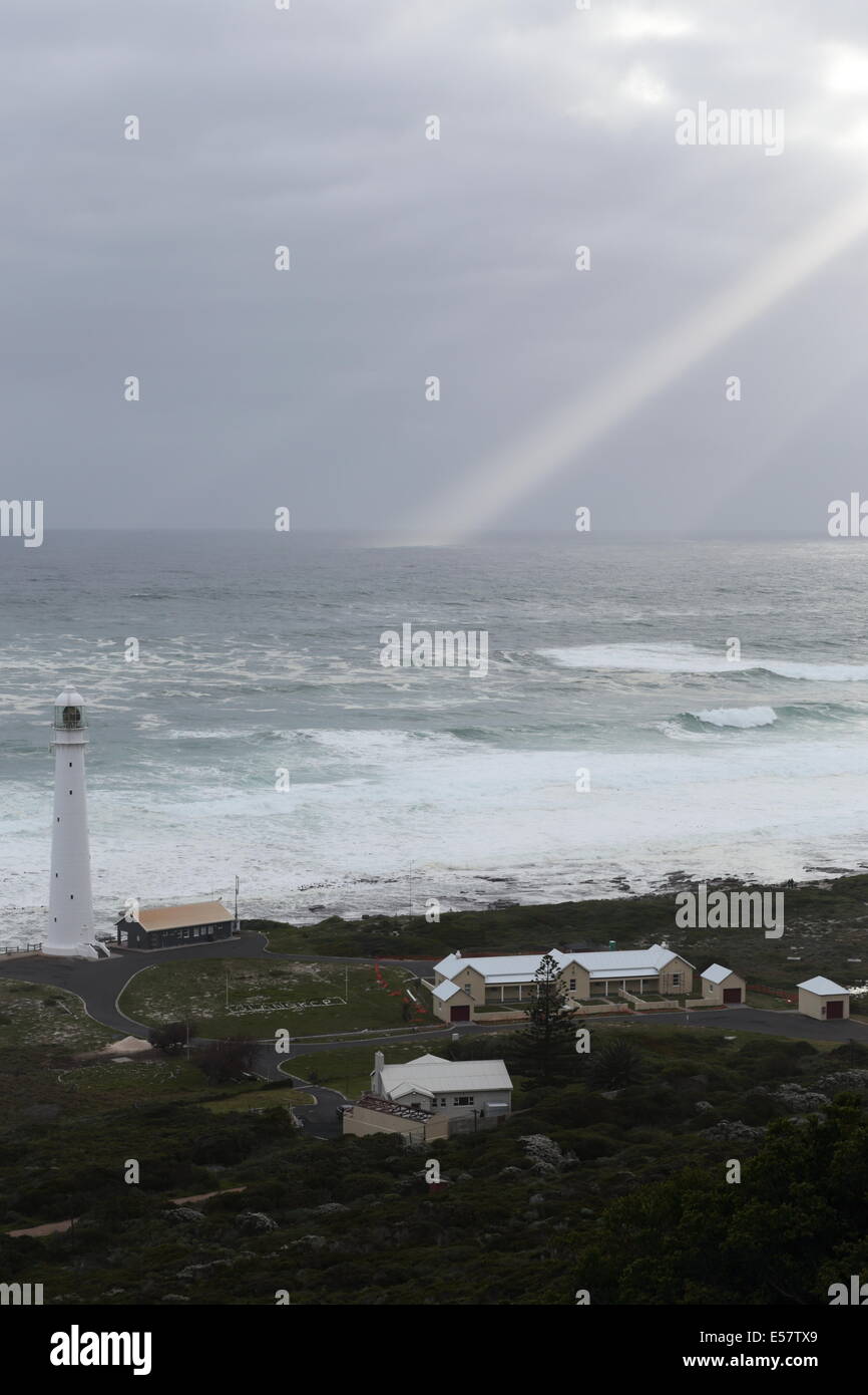 Aerial view Slangkop lighthouse in Kommetjie (South Africa) on a ...