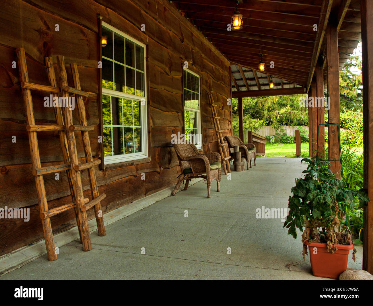 porch of a rustic cabin in the wilderness Stock Photo - Alamy