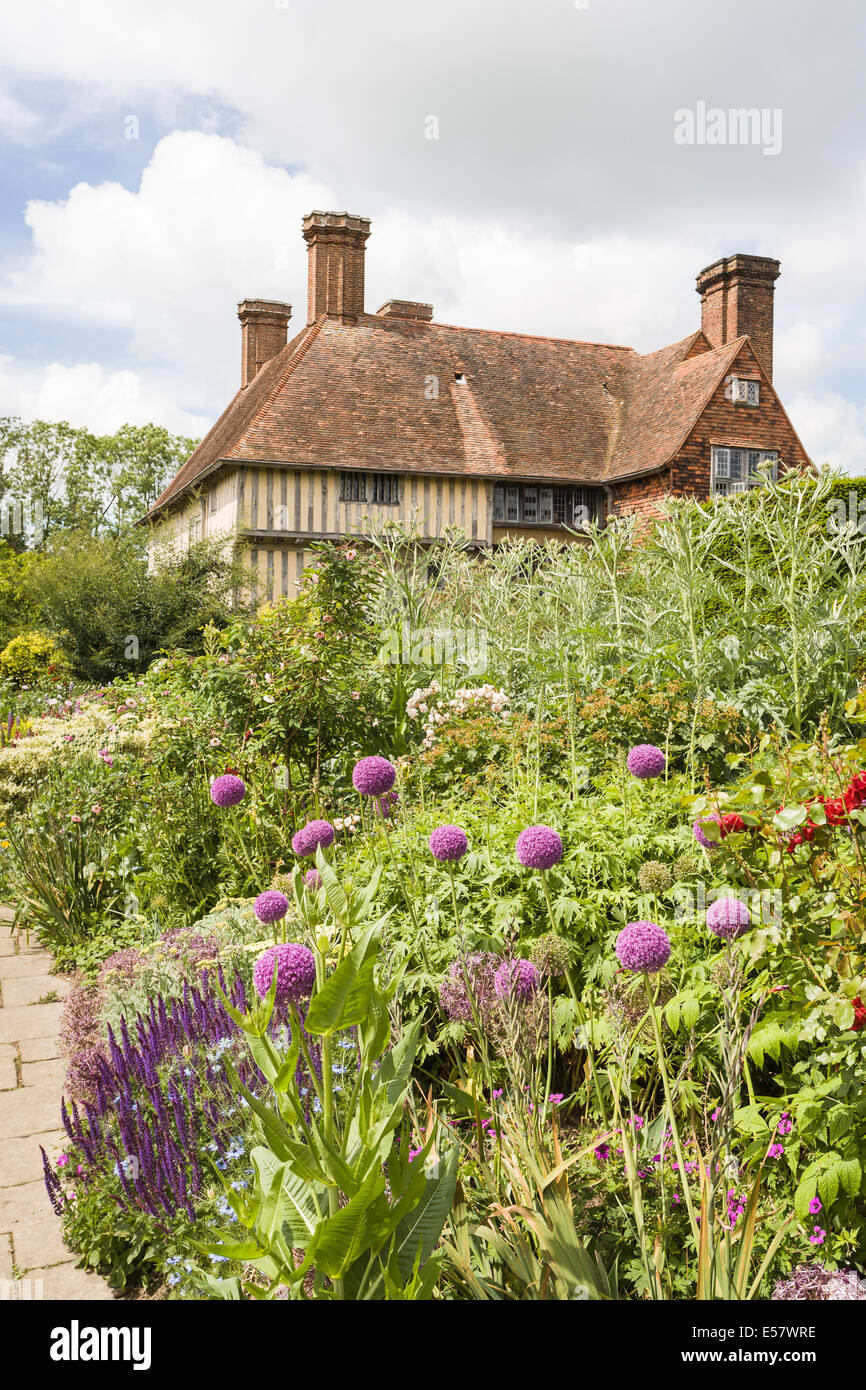 House and long border at Great Dixter, Northiam, East Sussex, architect ...