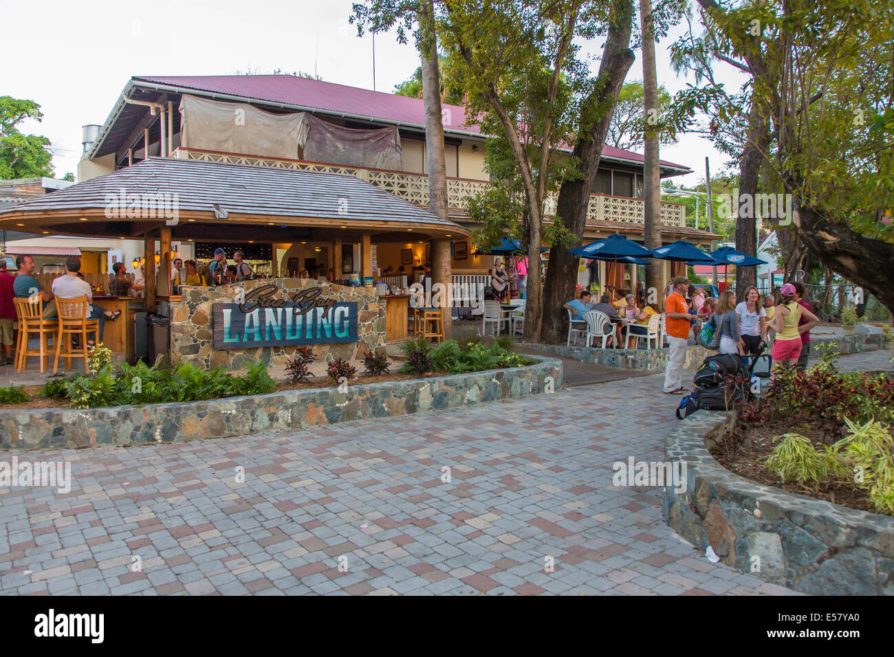People at outdoor Cruz Bay Landing restaurant and bar in Cruz Bay on ...