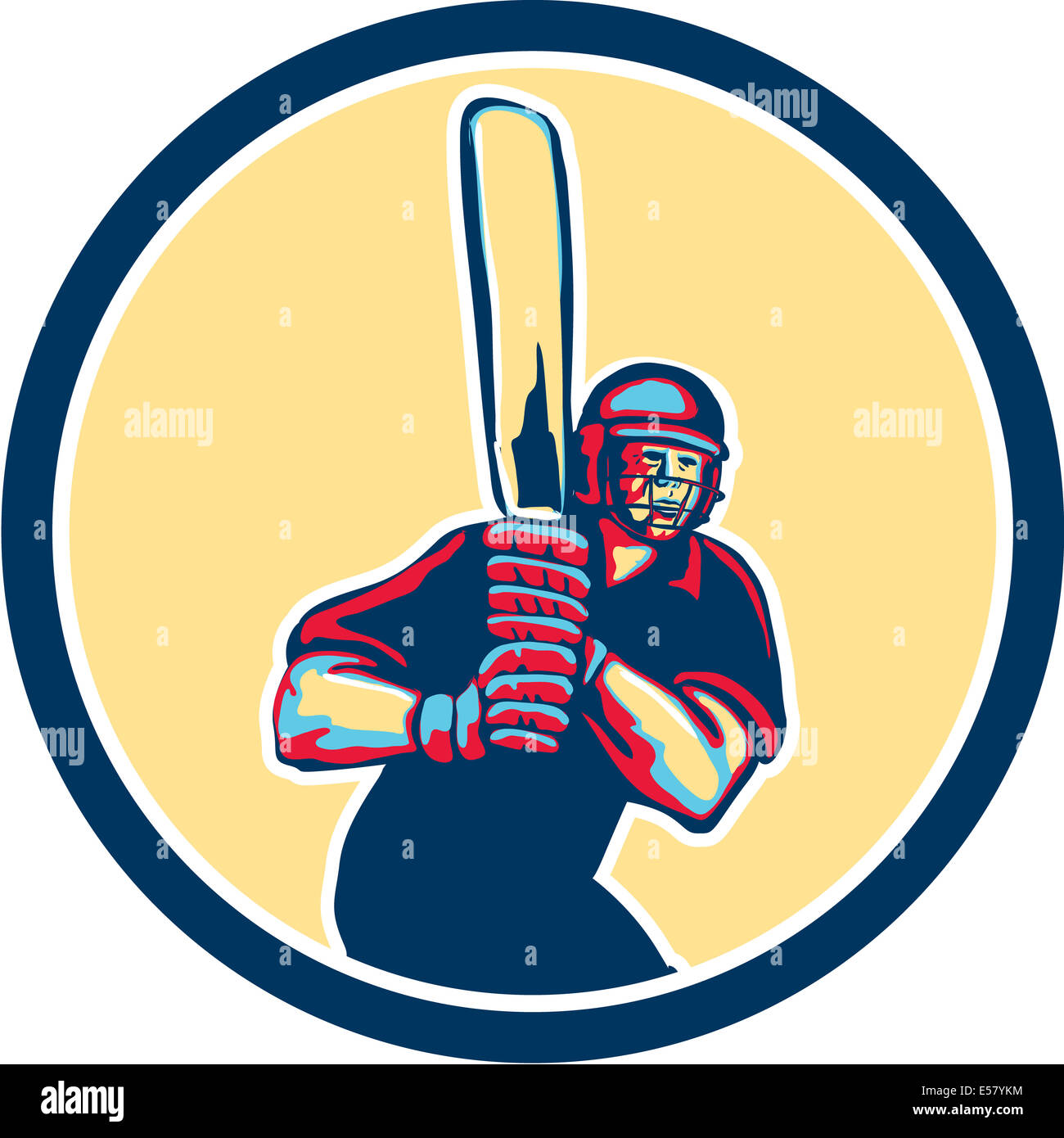Illustration of a cricket player batsman with bat batting facing front ...