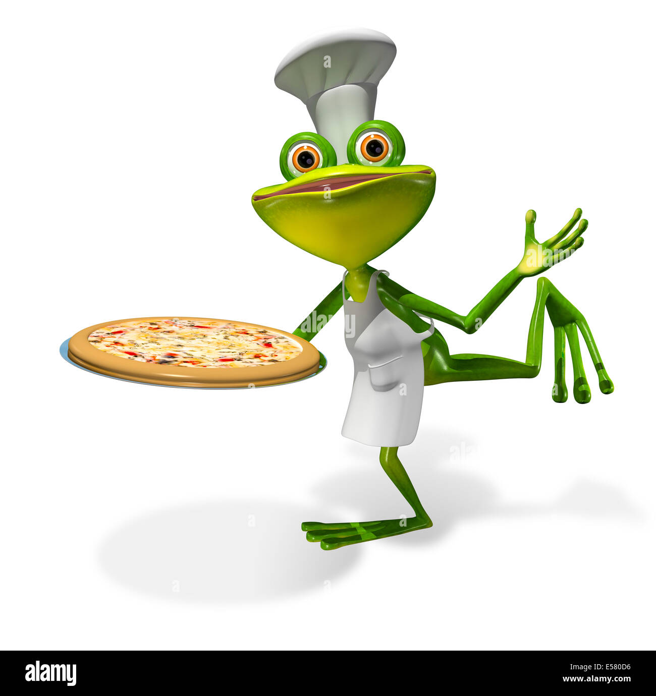 abstract illustration frog chef with a pizza Stock Photo - Alamy