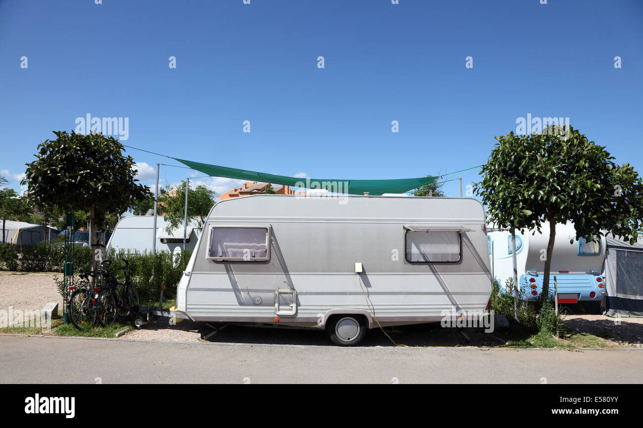 Caravan on a camping site in southern Spain Stock Photo - Alamy