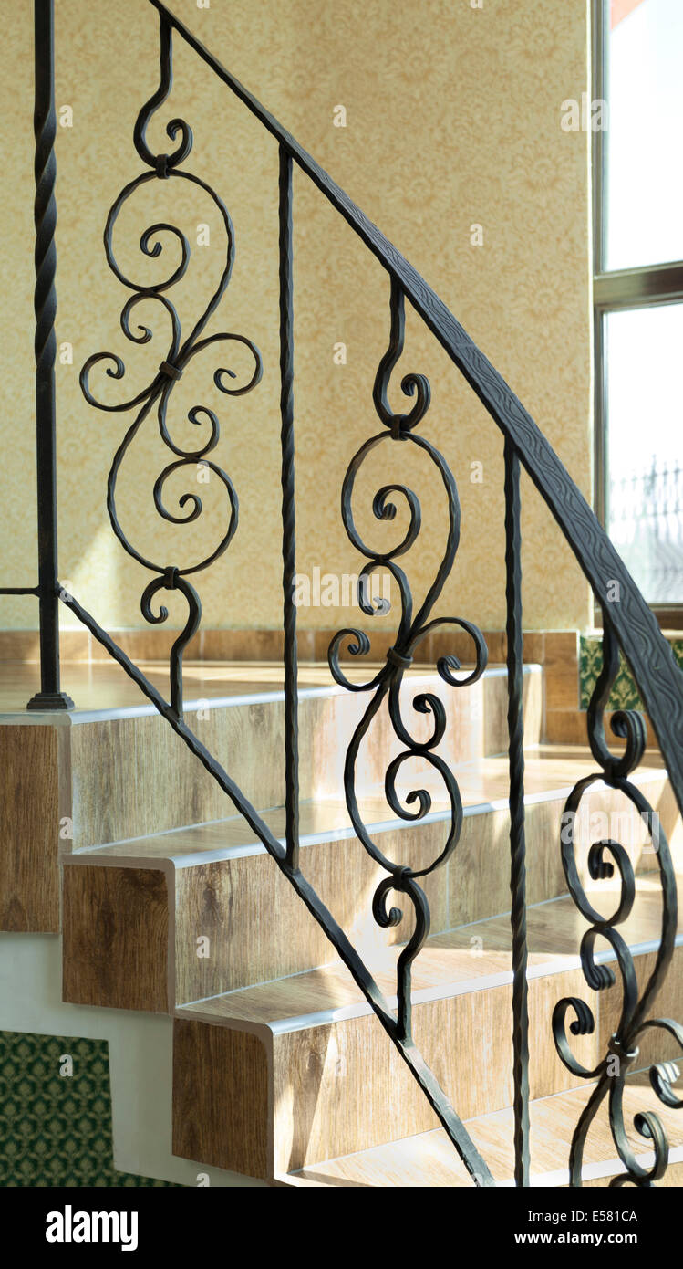 railing internal stairs in a building made of wrought iron Stock Photo ...