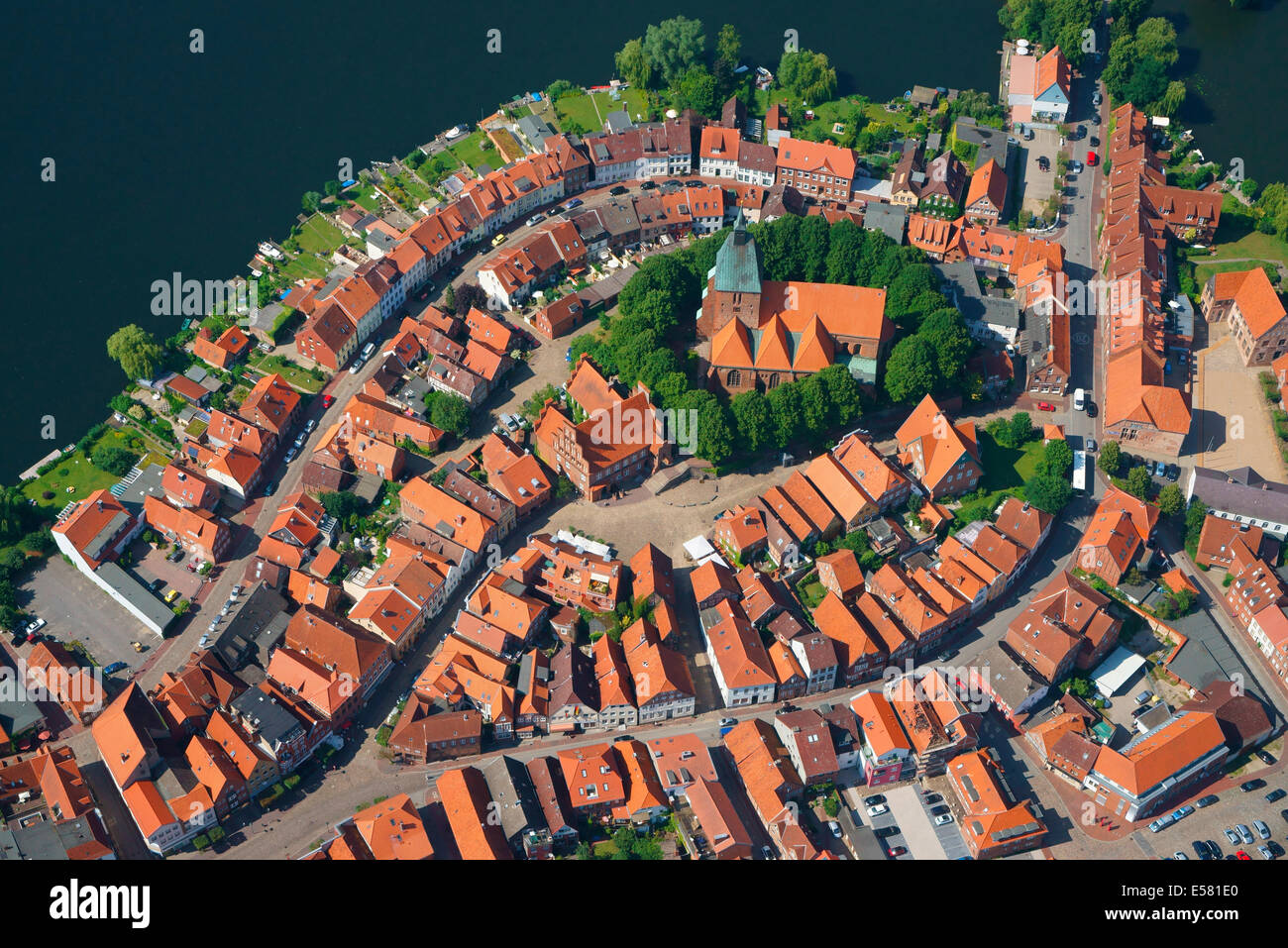 Aerial view, city center, Mölln, Schleswig-Holstein, Germany Stock ...