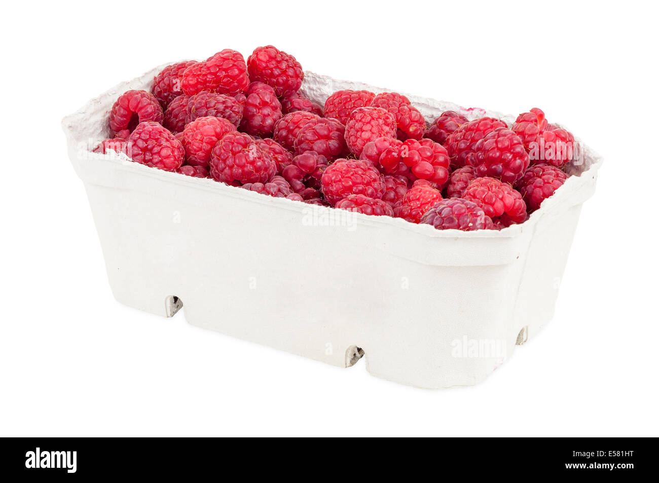 Raspberries in the box isolated on white background with clipping path ...