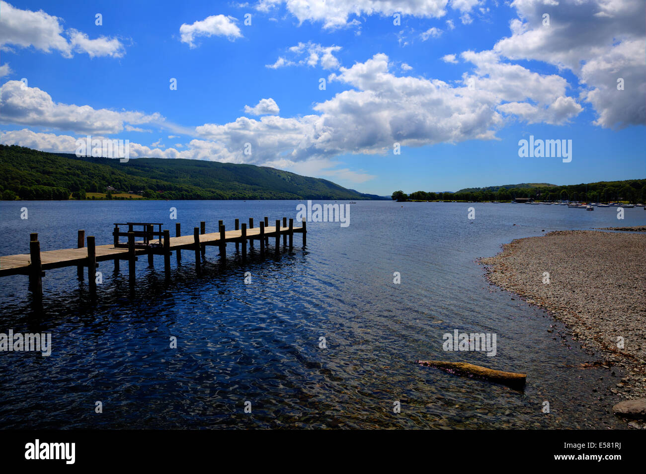 Coniston water Lake District Cumbria England uk jetty on a beautiful ...