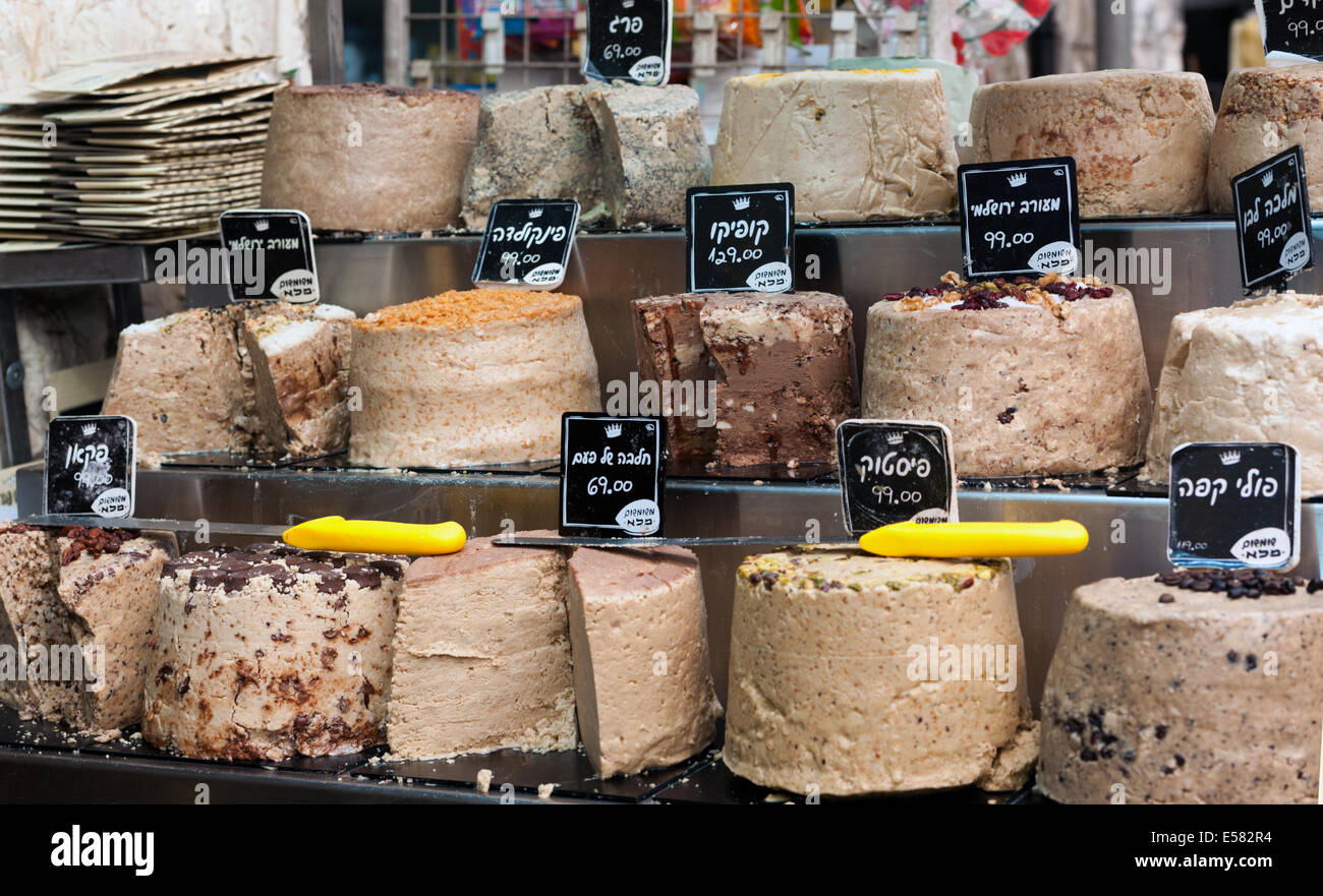 Halva, a sweet dense sesame confection for sale at Machane Yehuda ...