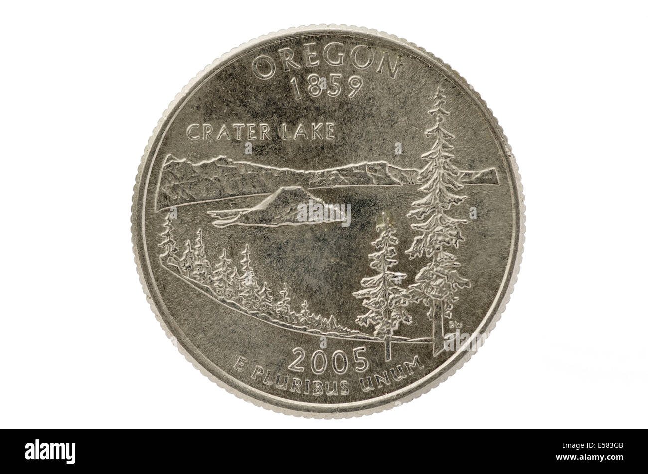 Oregon state commemorative quarter coin isolated on white background ...