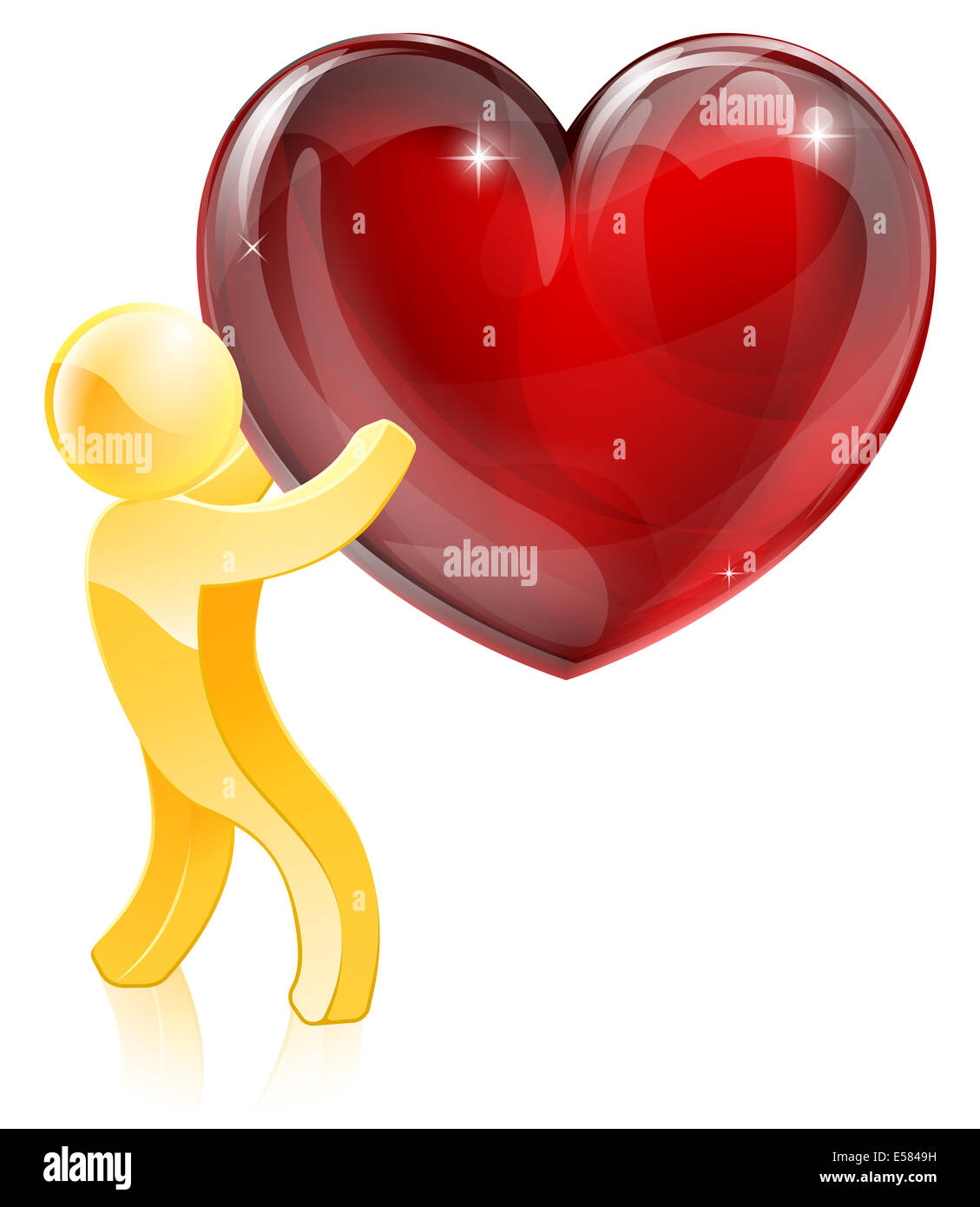 Heart love gold man concept of a mascot man holding a giant heart Stock ...