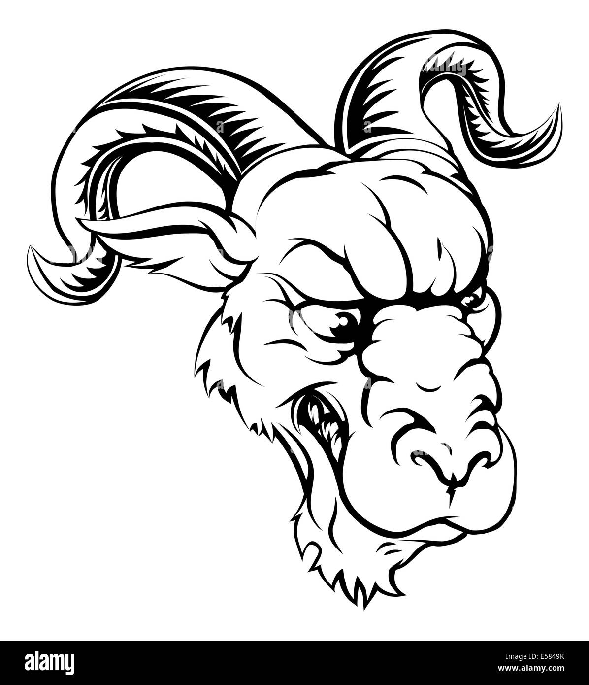 A black and white ferocious mean looking ram animal character mascot ...