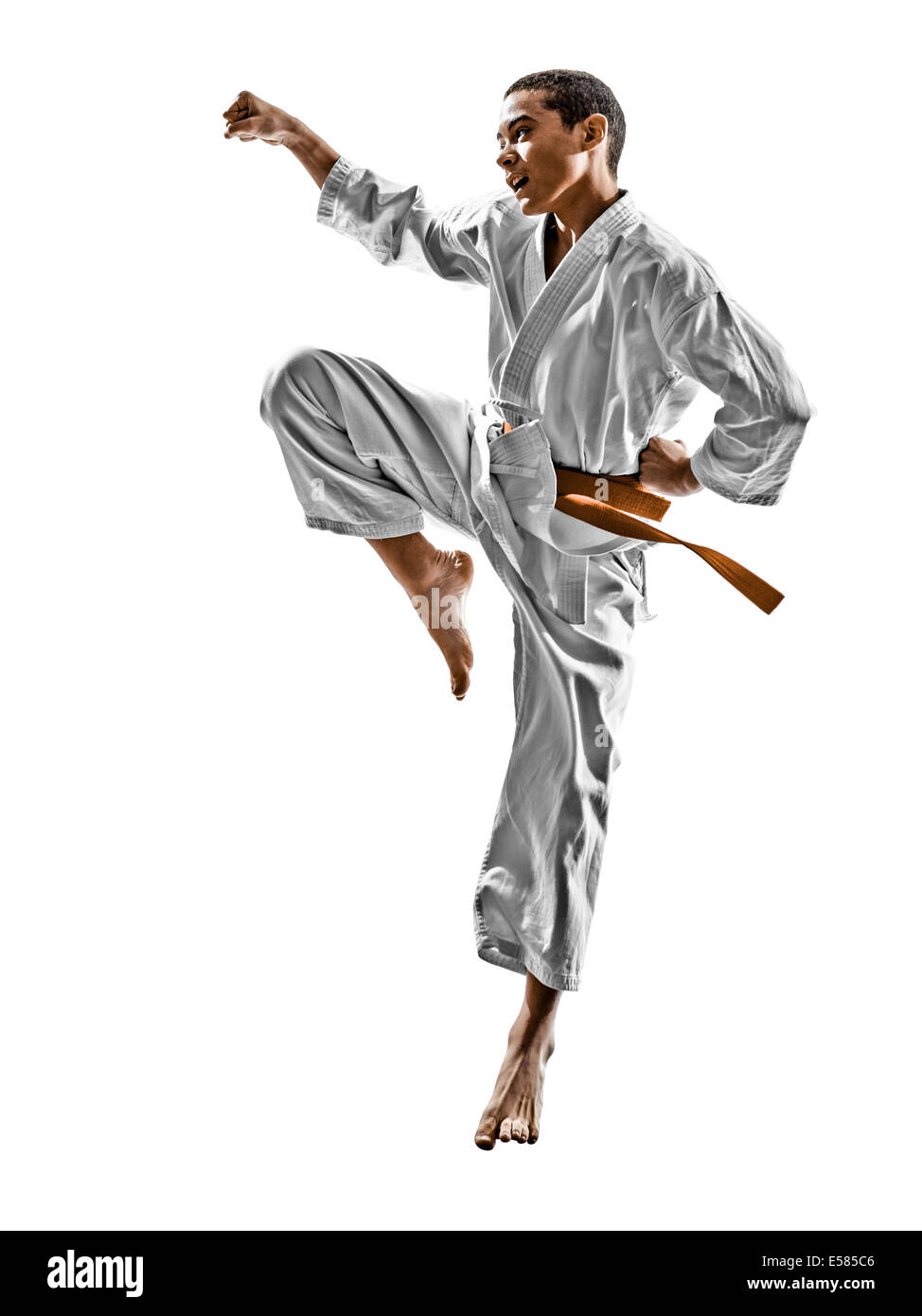 one karate kata training teenagers kid isolated on white background ...