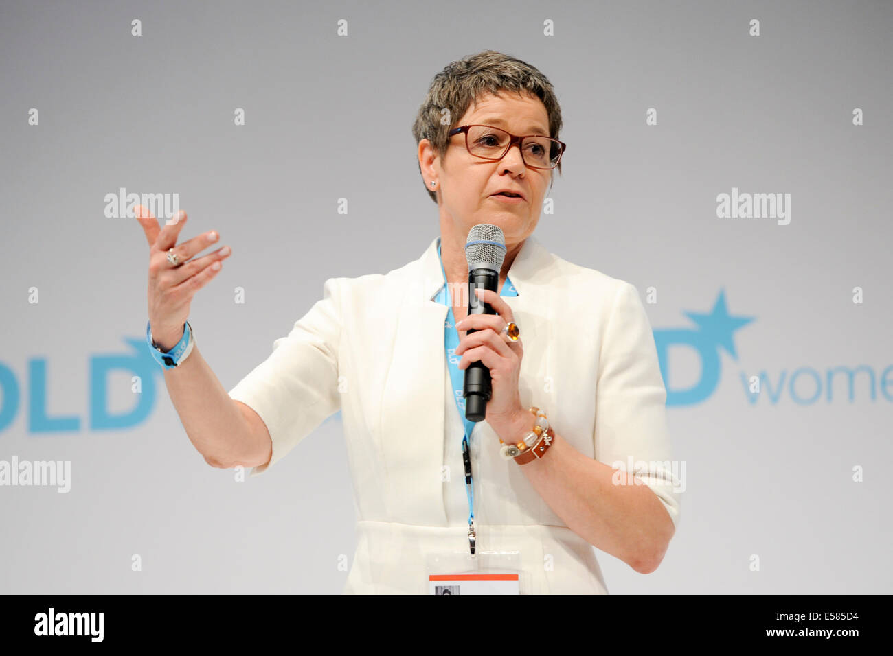 Munich, Germany. 22nd July, 2014. Simone Menne (Lufthansa) gestures on ...
