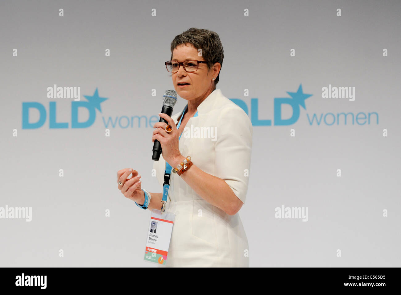 Munich, Germany. 22nd July, 2014. Simone Menne (Lufthansa) speaks on ...