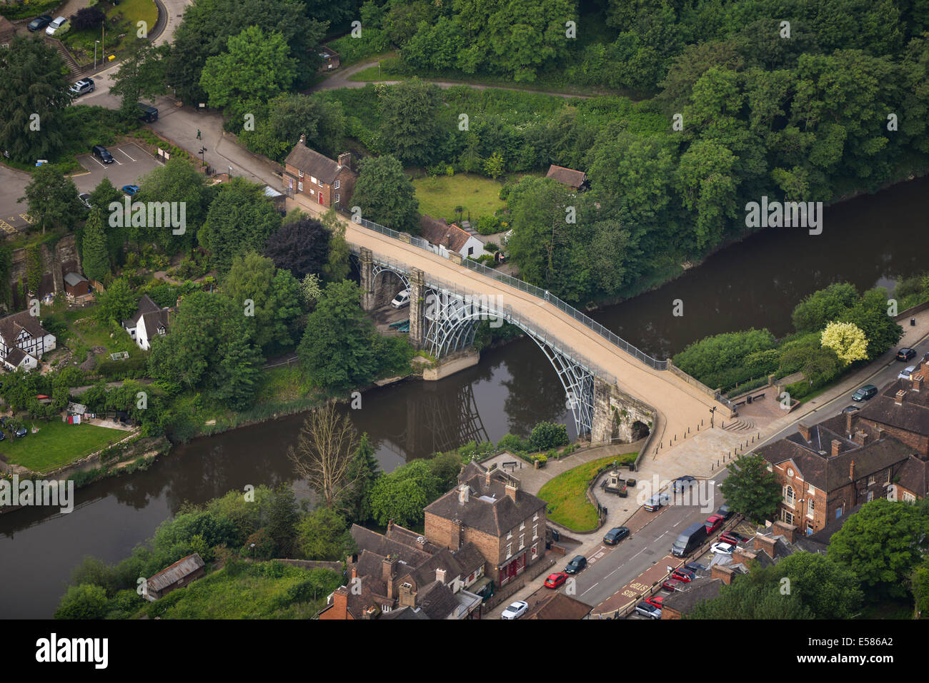 An aerial photograph of the Iron Bridge over the River Severn, near ...