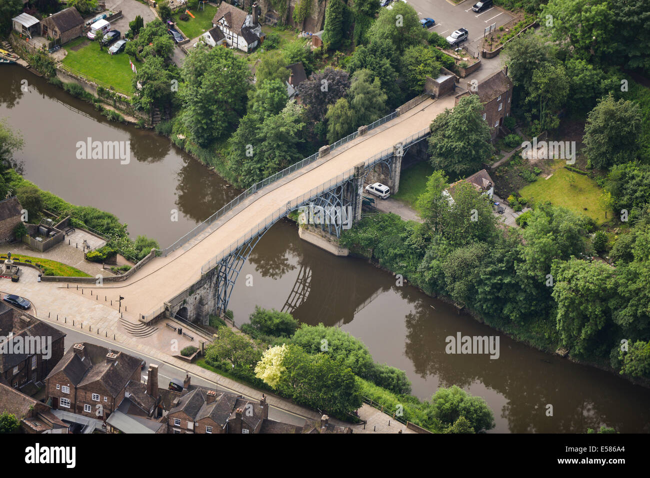 An aerial photograph of the Iron Bridge over the River Severn, near ...