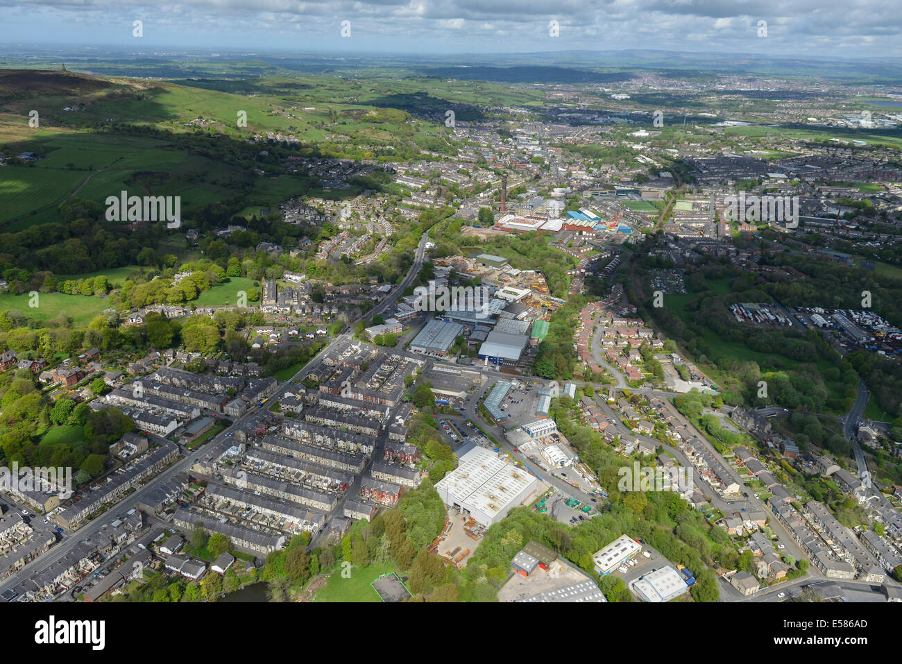 An aerial image looking over Darwen in Lancashire towards Winter Hill ...