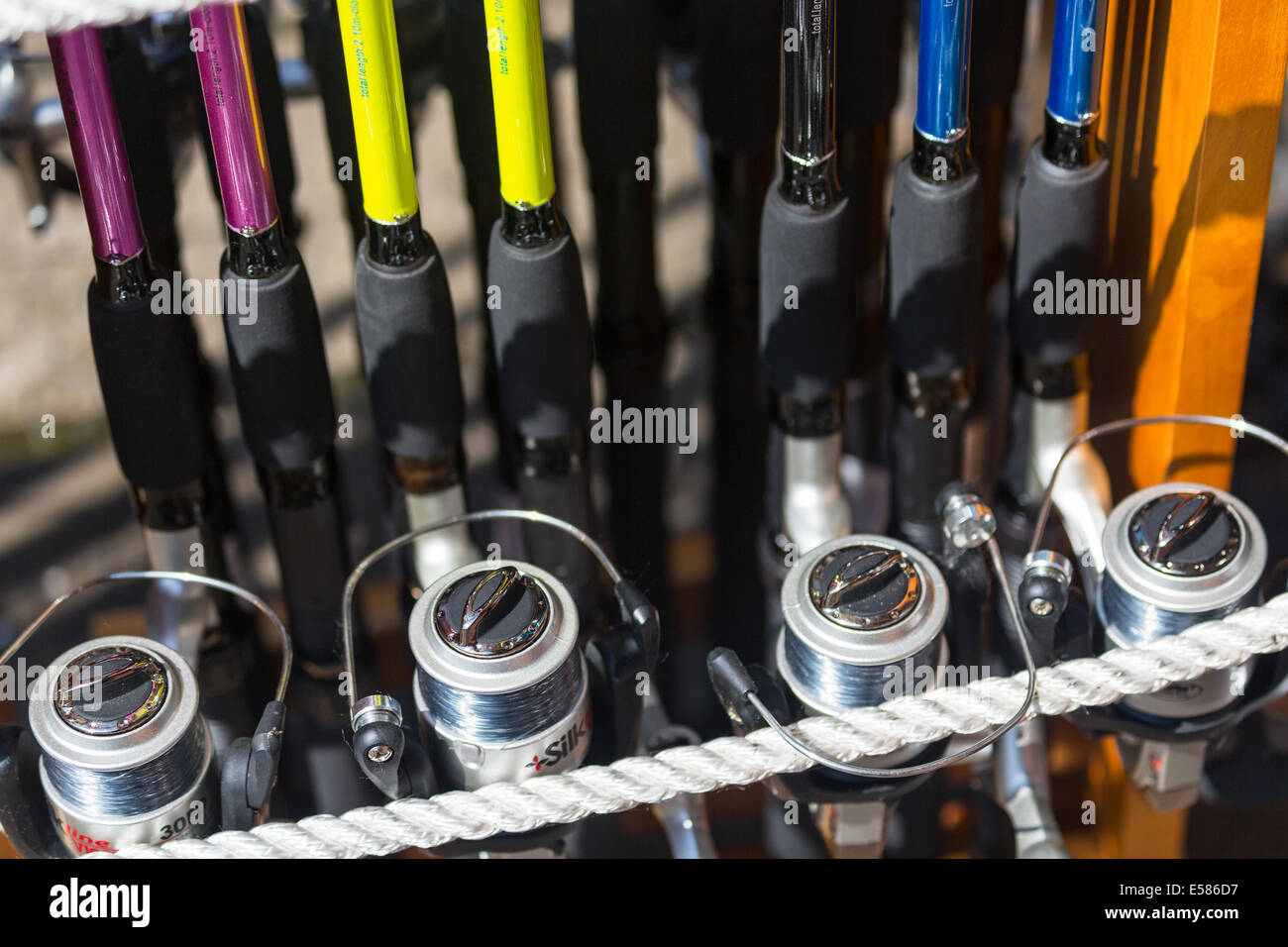 fishing rods lined up. Norfolk Broads. England UK Stock Photo - Alamy