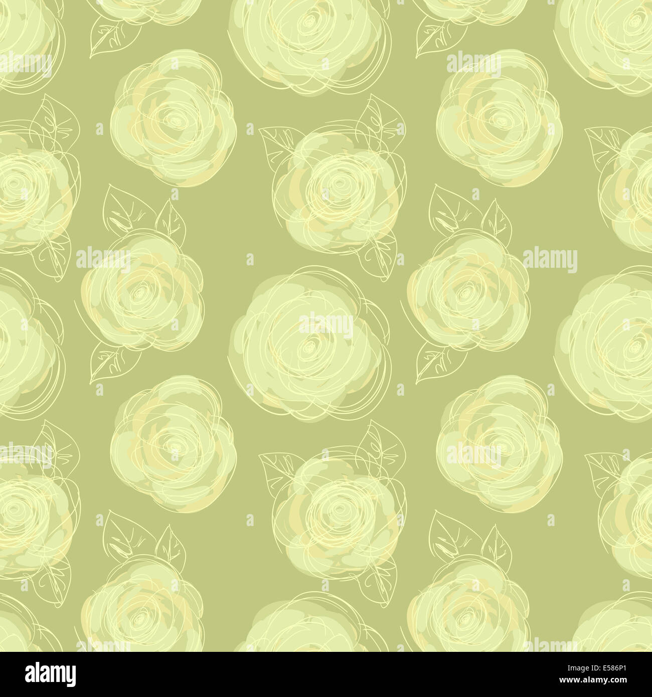 seamless gentle roses pattern, sketchy vector illustration Stock Photo ...