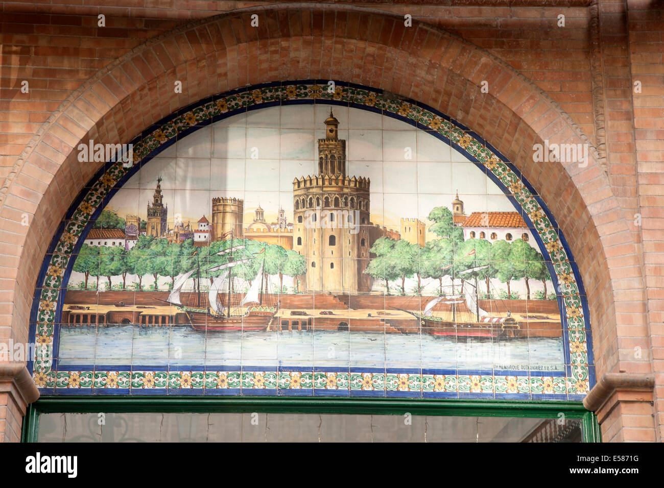 Torre de Oro - Gold Tower on Tile Design on Facade, Seville, Andalusia ...