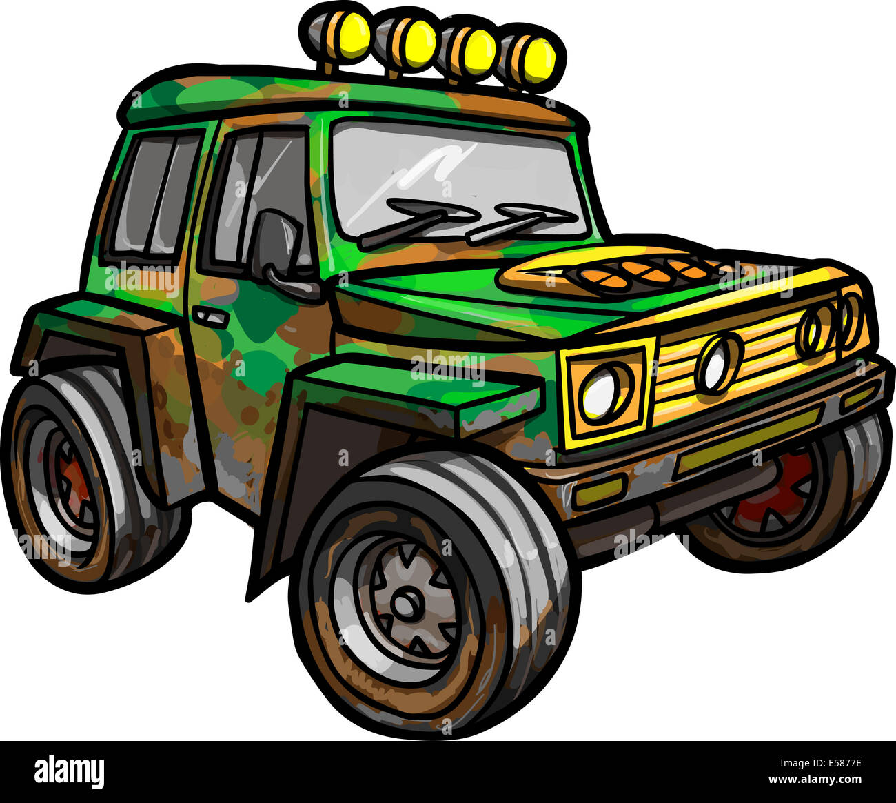 Illustration of a cartoon off-road vehicle. Isolated Stock Photo - Alamy