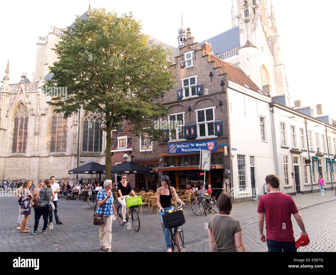 Summer afternoon scene in the historic city center of Breda, the ...