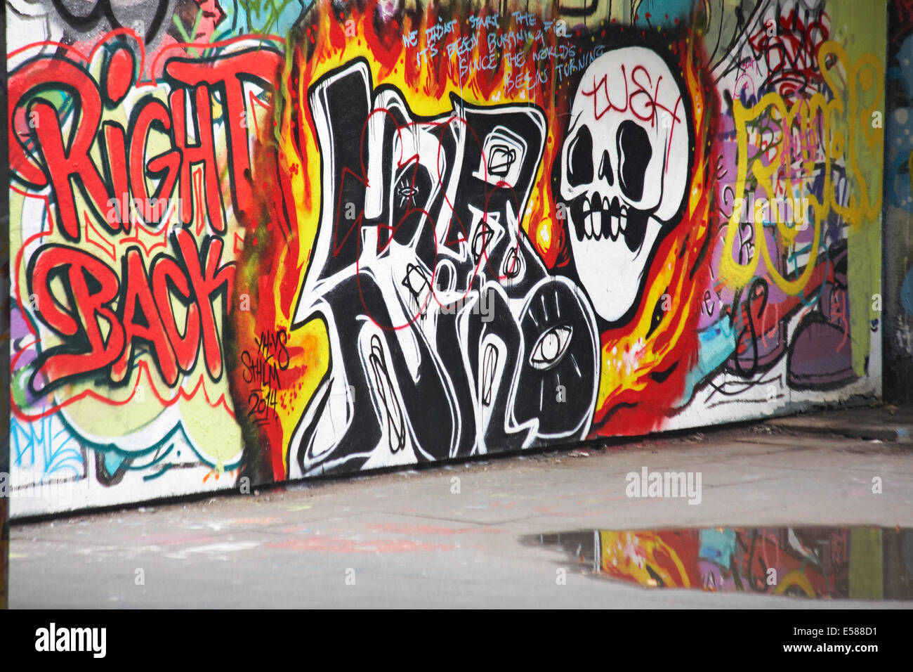 colourful graffiti at Southbank London in July Stock Photo - Alamy