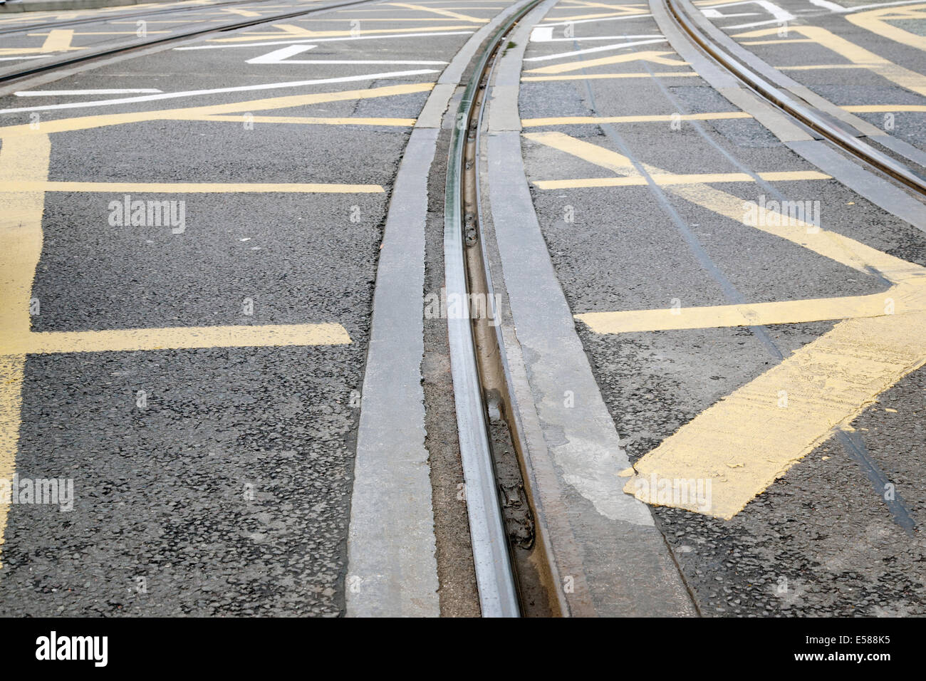 Tram Tracks and Road Markings Stock Photo - Alamy