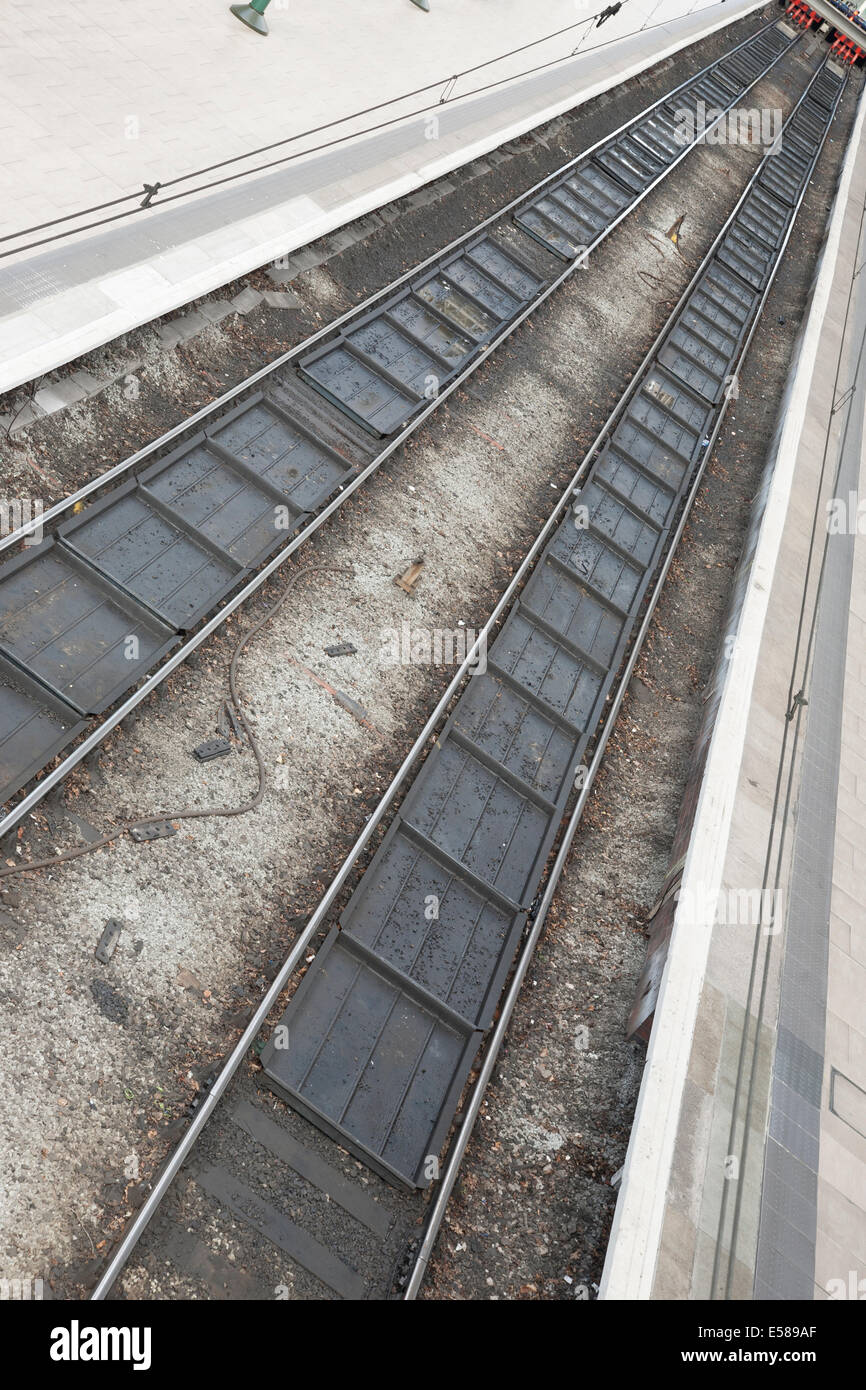 Two Railway Tracks and Station Platform on Diagonal Slant Stock Photo ...