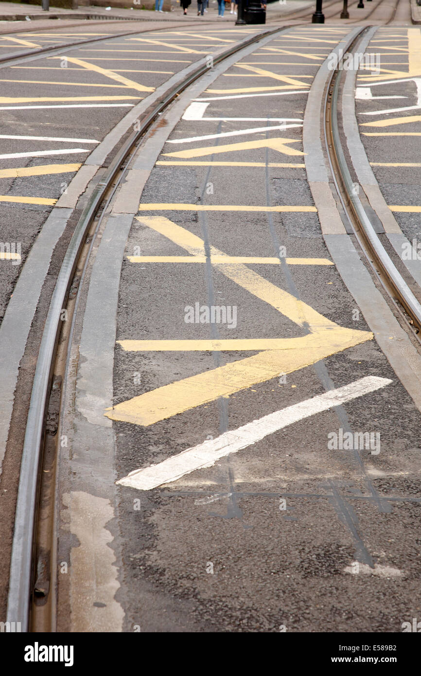 Tram Tracks and Road Markings Stock Photo - Alamy