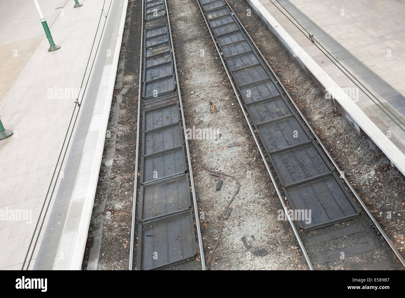 Two Railway Tracks and Station Platform on Diagonal Slant Stock Photo ...