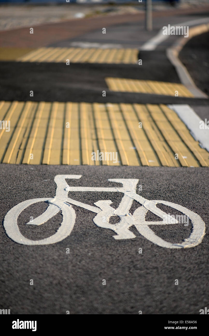 Painted cycle route sign on pavement uk Stock Photo - Alamy