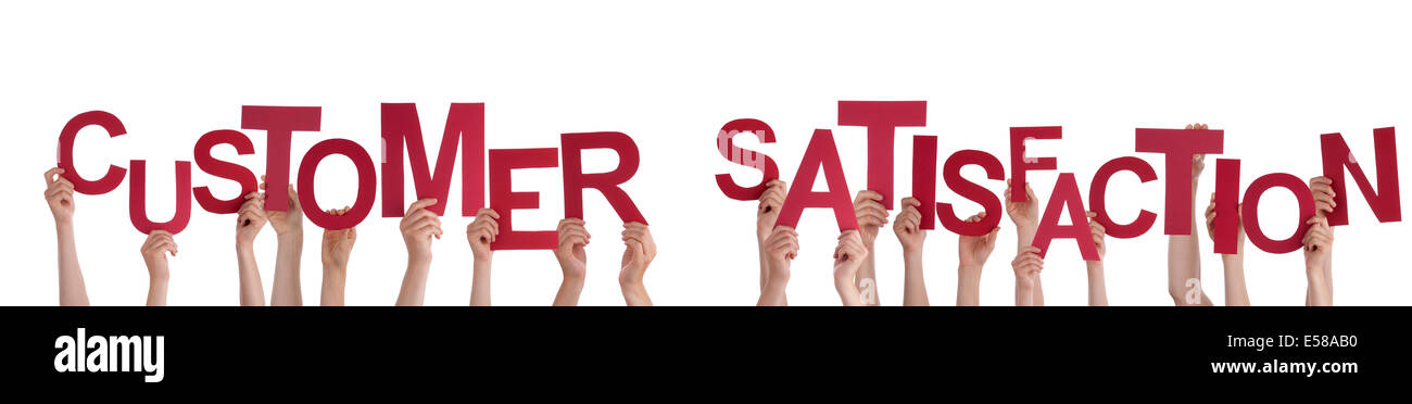 Many Hands Holding the Words Customer Satisfaction, Isolated Stock ...