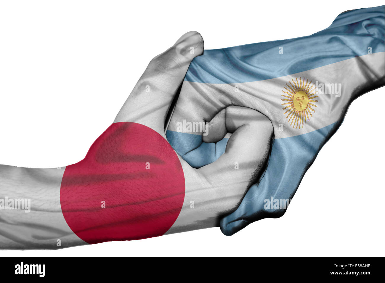 Diplomatic handshake between countries: flags of Japan and Argentina ...