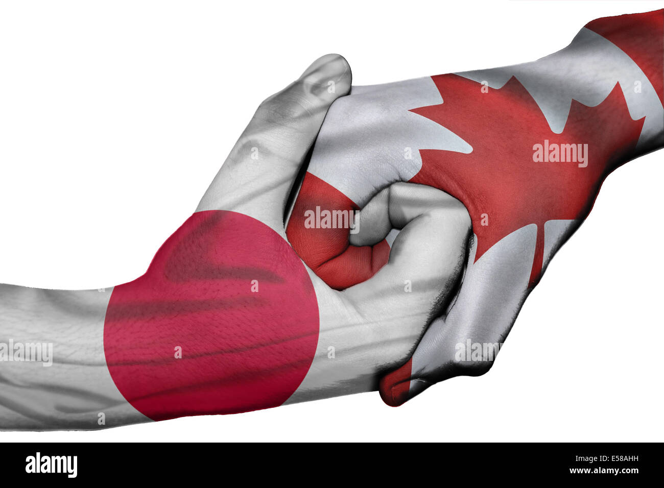 Diplomatic handshake between countries: flags of Japan and Canada ...