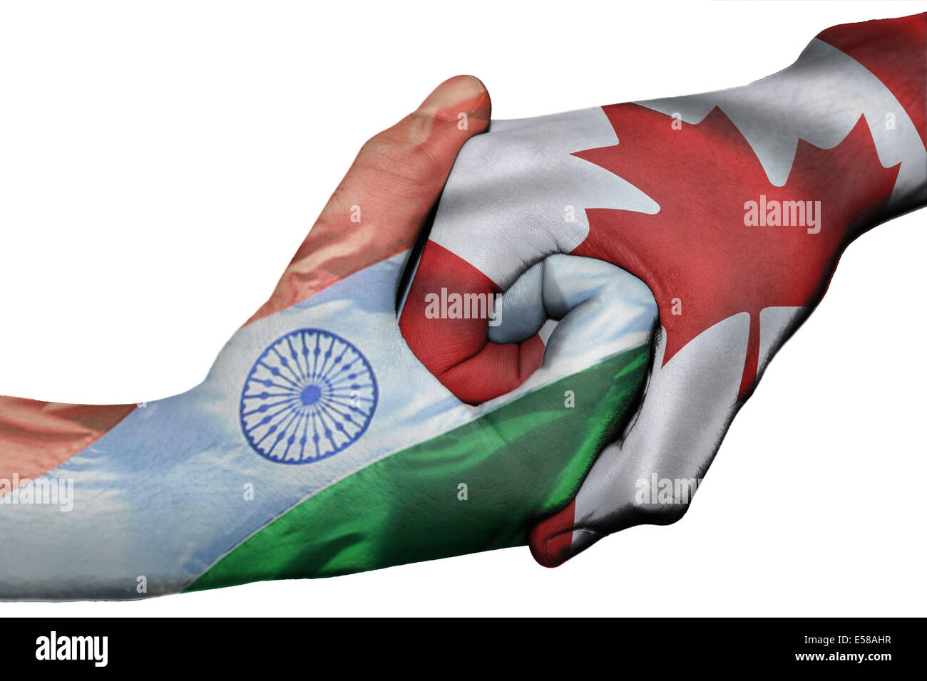 Diplomatic handshake between countries: flags of India and Canada ...