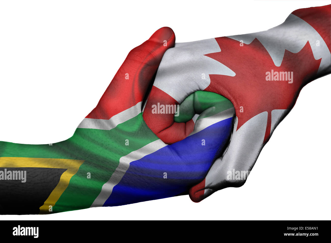 Diplomatic handshake between countries: flags of South Africa and ...
