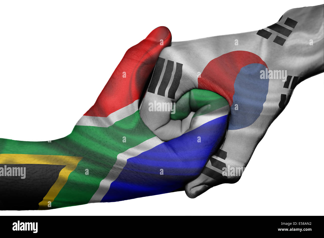 Diplomatic handshake between countries: flags of South Africa and South ...