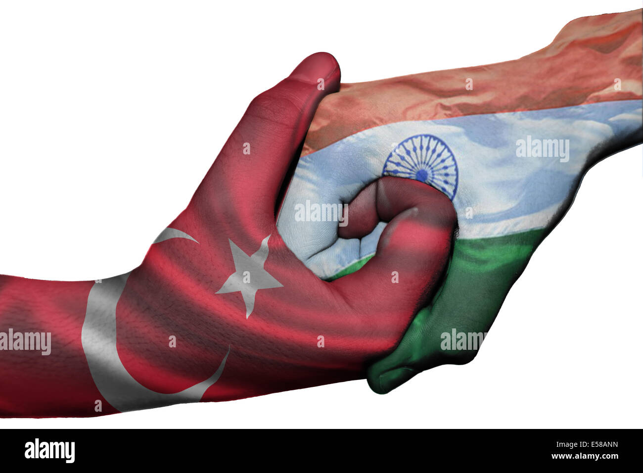 Diplomatic handshake between countries: flags of Turkey and India ...
